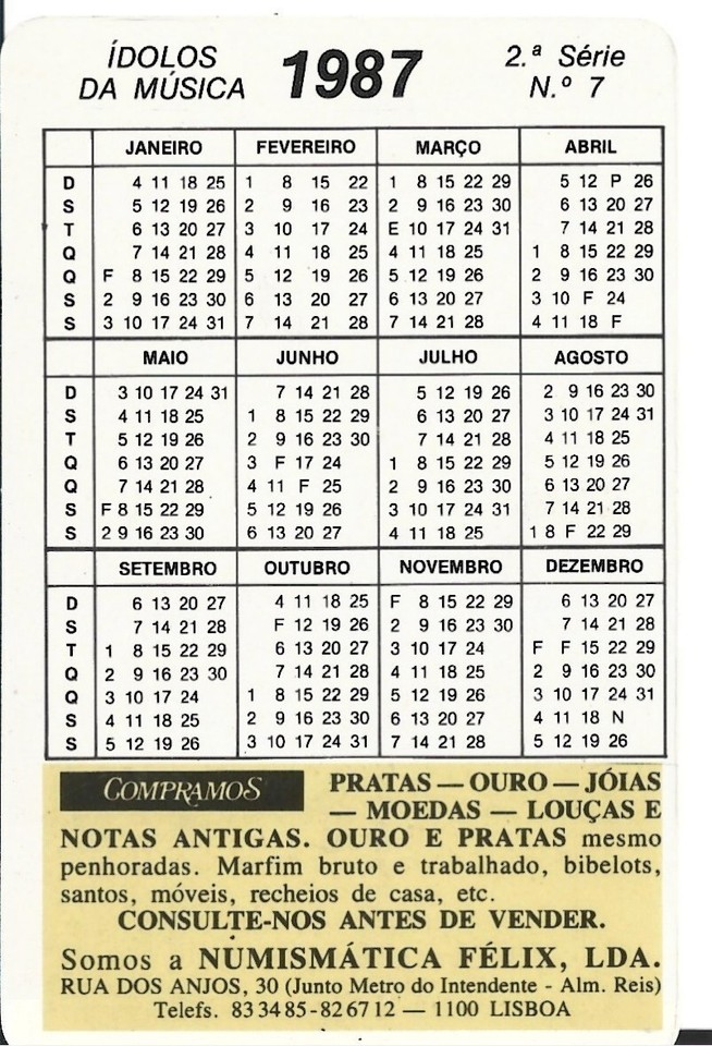 ⭕VTG card pocket calendar 1987 PIA ZADORA Portugal group music singer ...