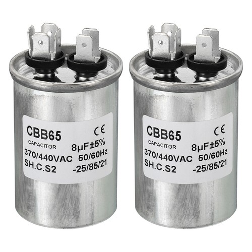 2Pcs CBB65 8uF Run Capacitor 8mfd AC 370/440V Aluminum Case with 2 ...
