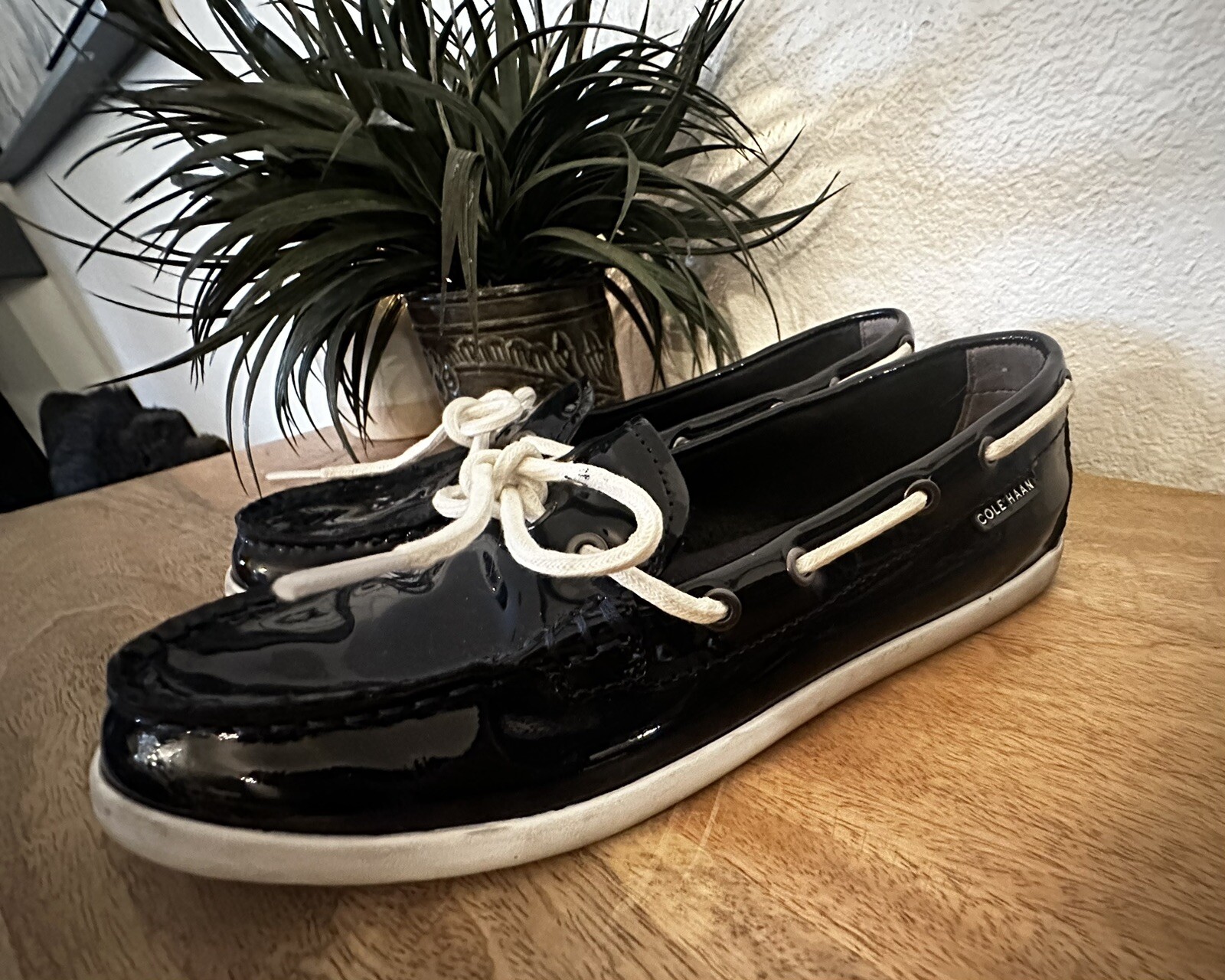 Cole Haan Patent Leather Navy Blue Boat Deck Shoes Women's 7.5 Loafers ...