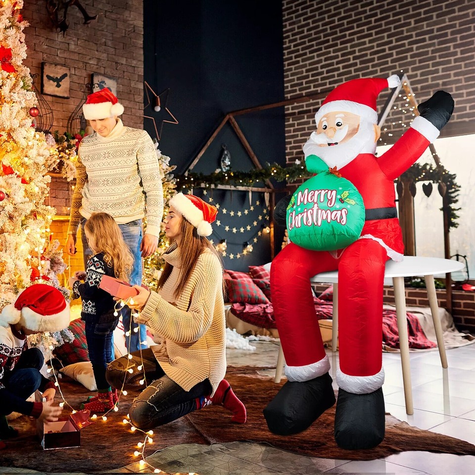 5.6 FT Christmas Inflatable Sitting Santa Claus for Outdoor Indoor Home ...