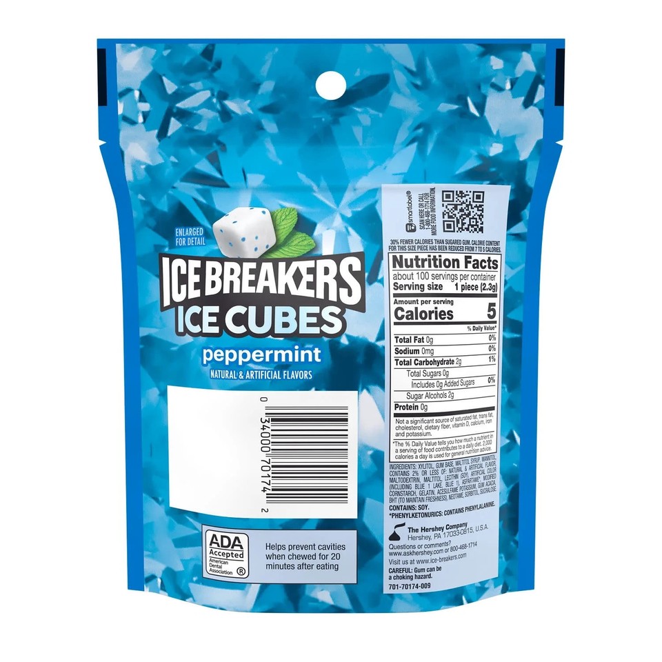 (PACK OF 2) Ice Breakers Ice Cubes Peppermint Sugar Free Chewing Gum ...