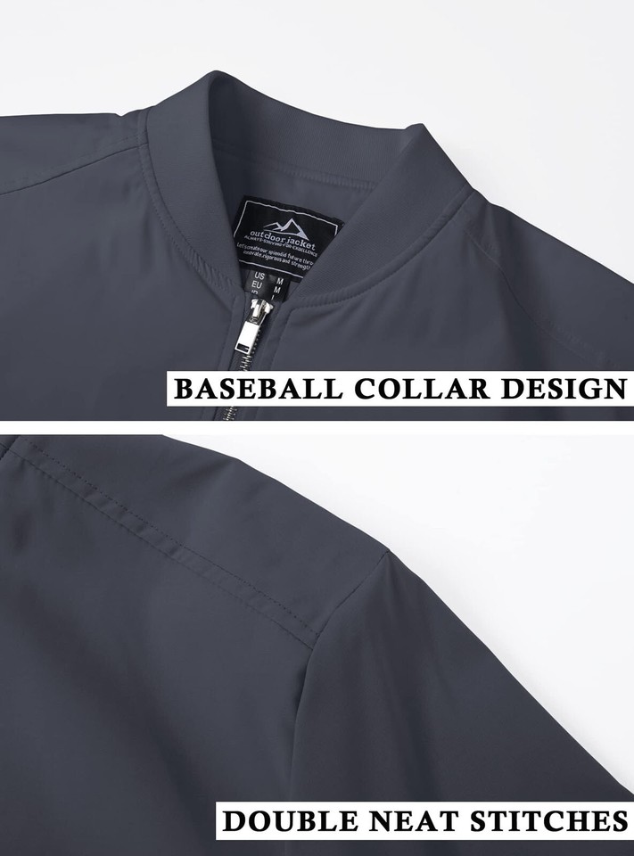 Men's Casual Baseball Jacket Spring Fall Lightweight Bomber Coat Pilot ...