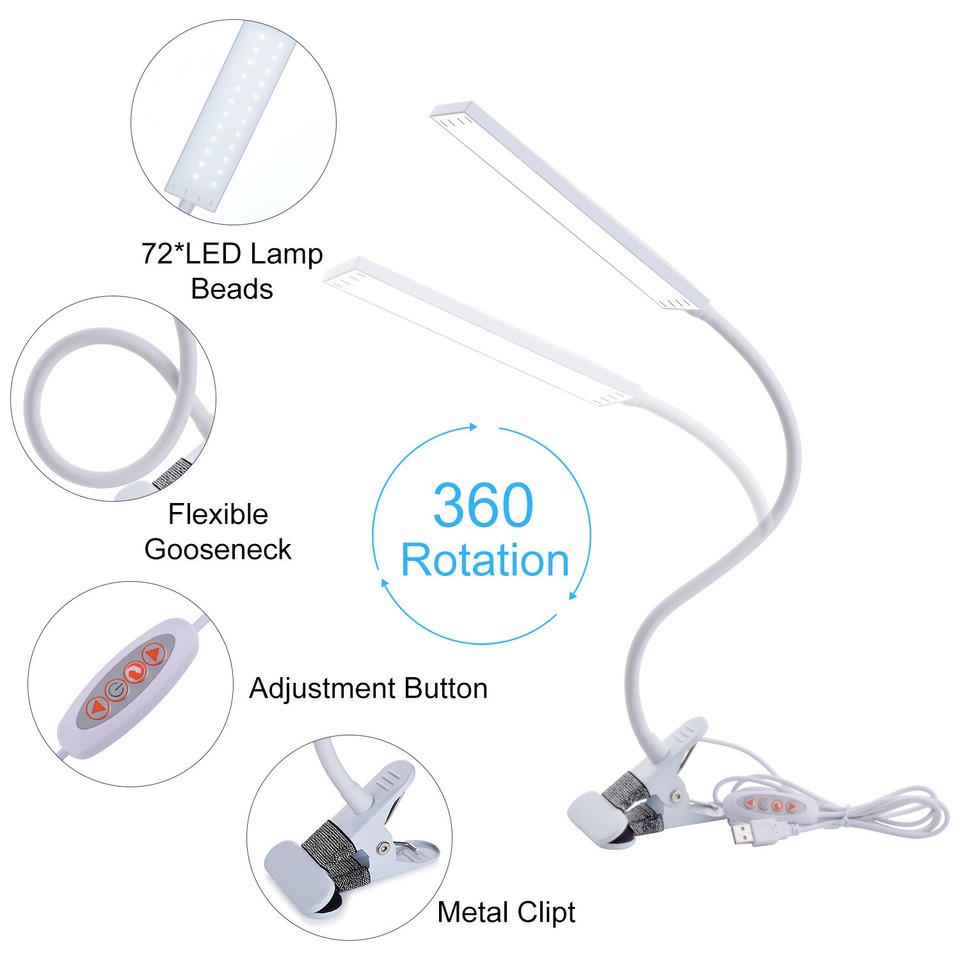 48 LED USB Clip On Desk Lamp Dimmable Memory Study Reading Table Light ...