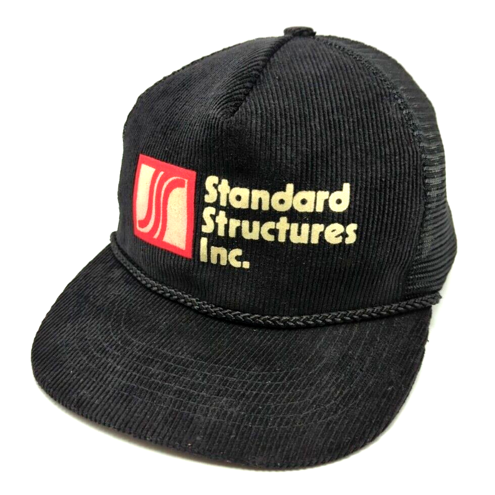 STANDARD STRUCTURES INC hat vintage black corduroy adjustable snapback ...