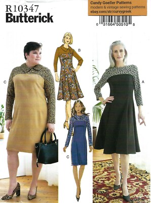 Butterick R10347 Fitted Dress w Contrast Yoke PLUS Size 18W-24W UNCUT ...