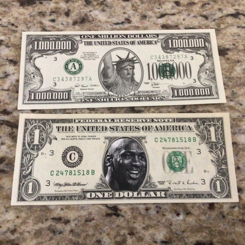 Michael Jordan One Dollar Bill And 1 Million. Paper Bill Reproductions ...