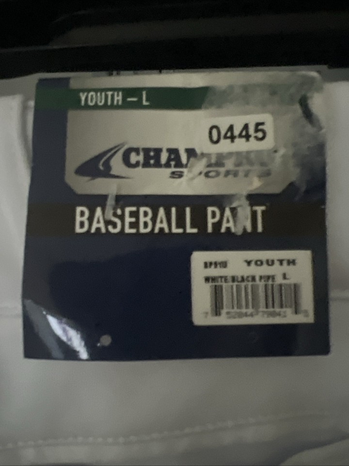 NWT Champ Pro Youth Open Bottom Baseball Pants Size L White Black Side ...