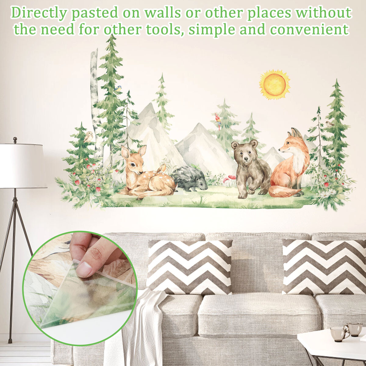 3Pcs Woodland Wall Decals Set Mountain Forest Tree Wall Stickers DIY ...