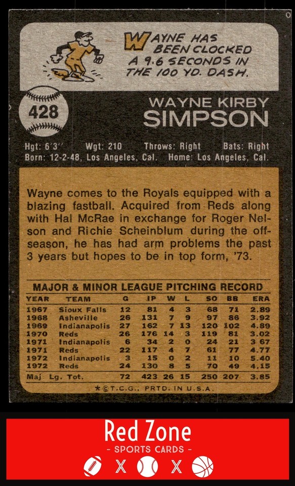 1973 Topps - #428 Wayne Simpson EX+ | eBay
