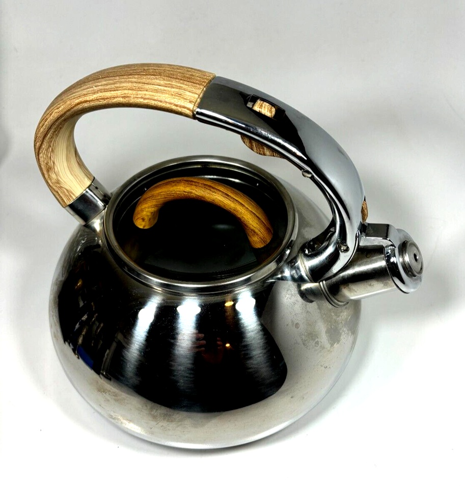 Brandani Whistling Chrome Steel Tea Induction Kettle with Woodgrain ...