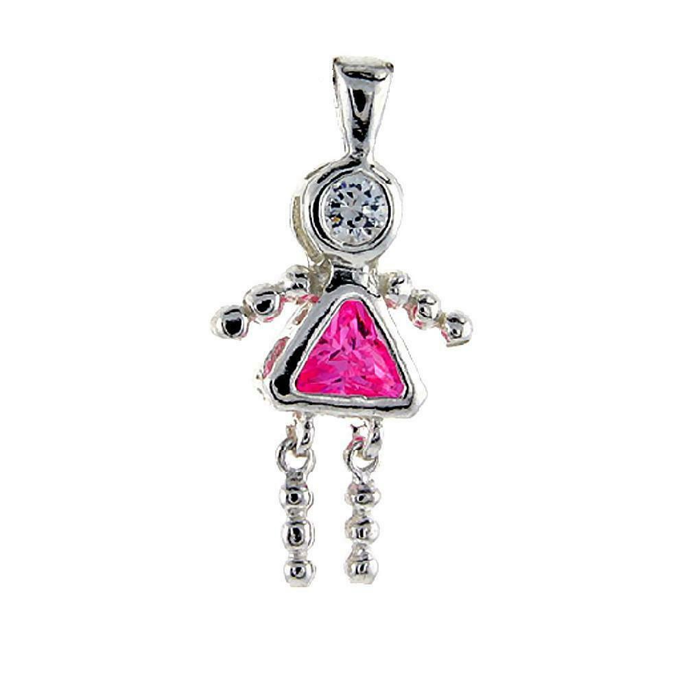 Sterling Silver Birthstone Baby Girl Pendant Charm Colored Cubic ...