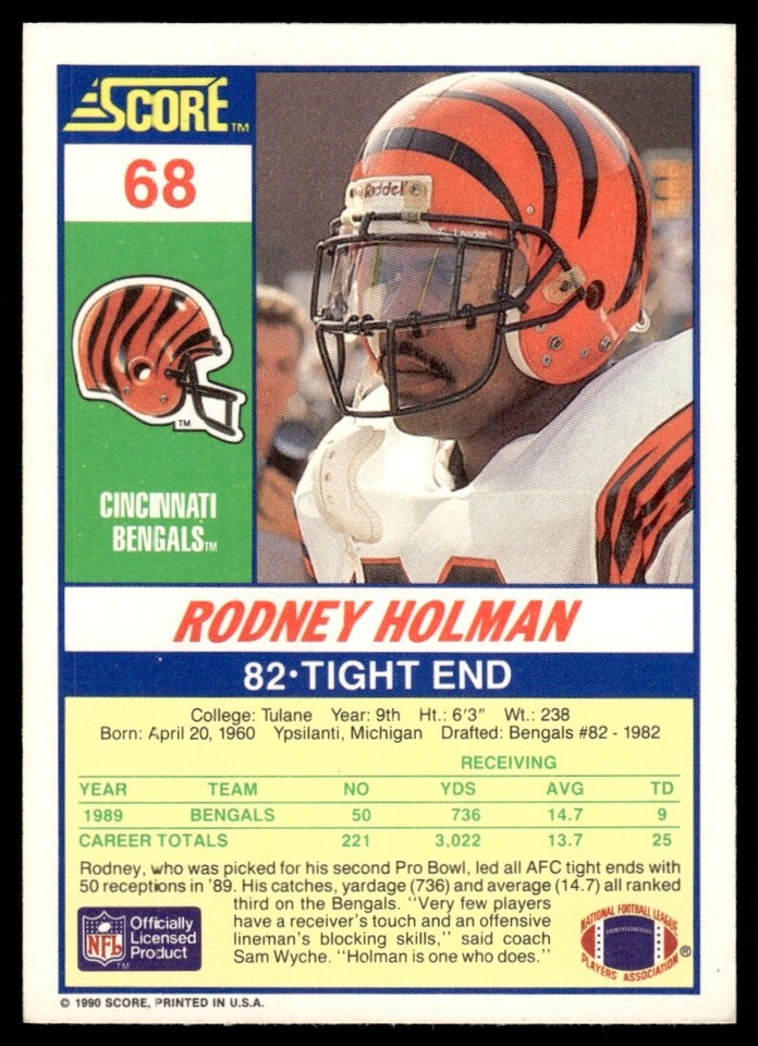 1990 Score Rodney Holman Cincinnati Bengals #68 | eBay