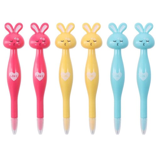 Black Ink Cartoon Rabbit Pens 6PCS Plastic Pen Cute Writing Pens Office ...