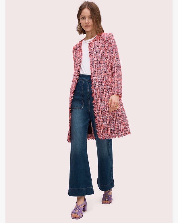 Kate Spade Multi Tweed Coat Pink open front sz 8 - Gem