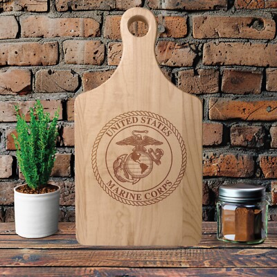 5" USMC Seal Laser Engraved 13.5" x 7" Maple Paddle Cutting Board 1 ...