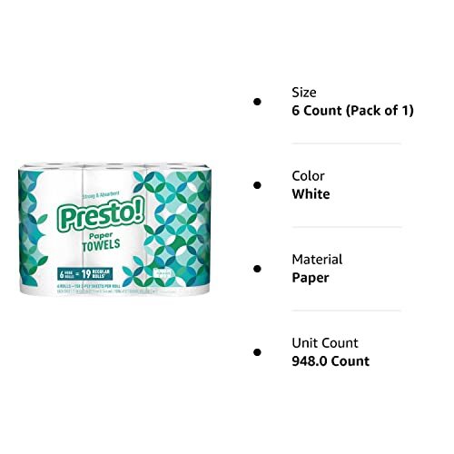 Brand - Presto Flex-a-Size Paper Towels 158 Sheet Huge roll 6 Rolls ...