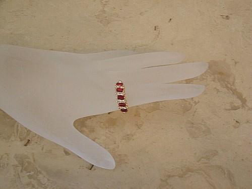 NEW MERLITE vintage 70"s CZ &RED Cz band RING LAYERED GOLD OVER METAL ...