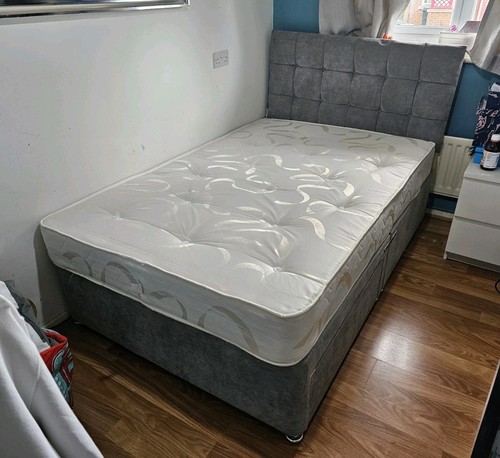 4ft Small Double Divan Bed W Mattress & Storage Drawer + Headboard ...