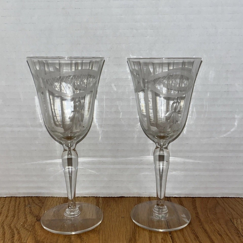 MCB3 By McBride Gray Cut Ovals With Lattice Set Of 2 Wine Glasses Paneled | eBay