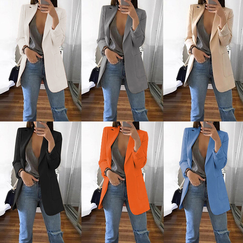 Women Plus Size Blazer Suit Slim Duster Ladies Coat Formal Jacket Slim ...