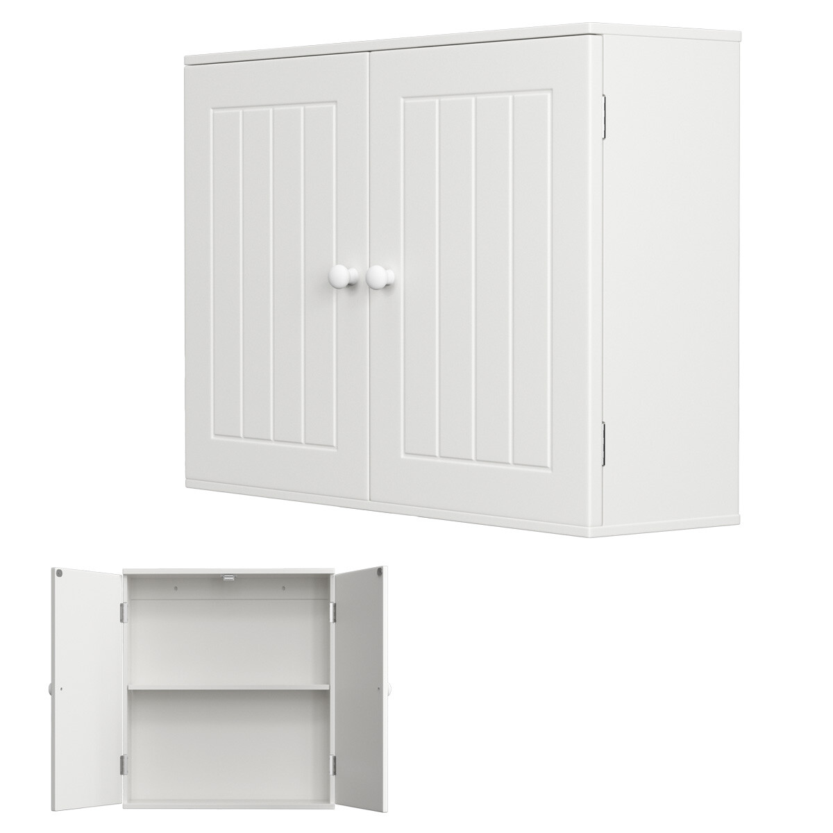 White 2 Door Wall Mounted Cabinet Bathroom Kitchen Storage With Shelf ...