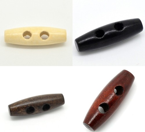 8 x Wood Toggle Sewing Buttons 35mm 2 hole - Black Beige Teak Dark Red ...