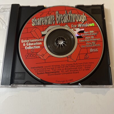 Shareware Breakthrough for Windows CD-ROM Vintage Software 200+ Games ...
