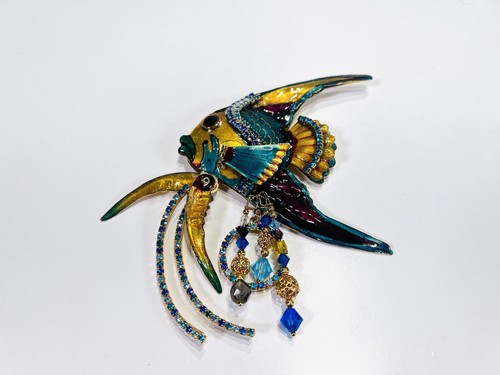 Lunch at the Ritz Green Yellow Purple Crystal Enamel Fish Pendant ...