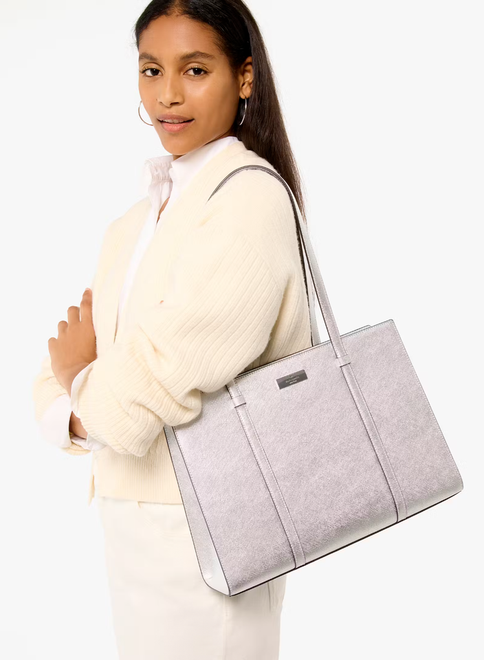 Kate Spade Kenzie Large Tote Bag KI965 Metallic Silver Purse NWT $359 ...