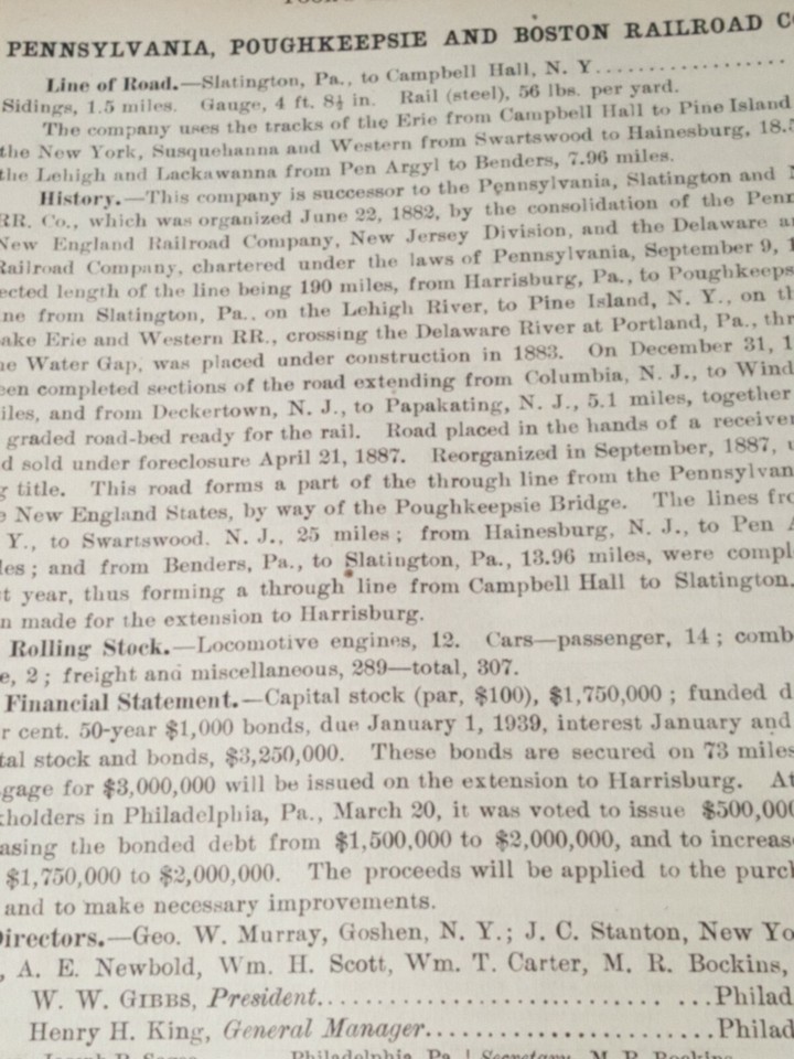 1890 train document Pennsylvania Poughkeepsie Boston Railroad ...