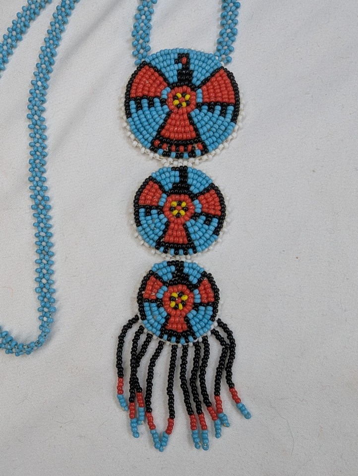 Unisex Vintage Hand Beaded Seed Bead Native American Thunderbird 24 ...