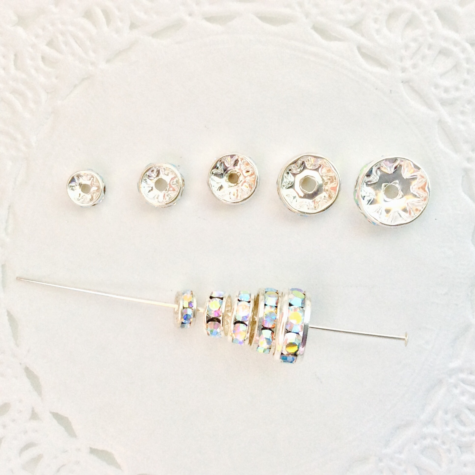 Genuine Swarovski® CRYSTAL AB Rondelles - Silver Plated - 2 PC. PK ...