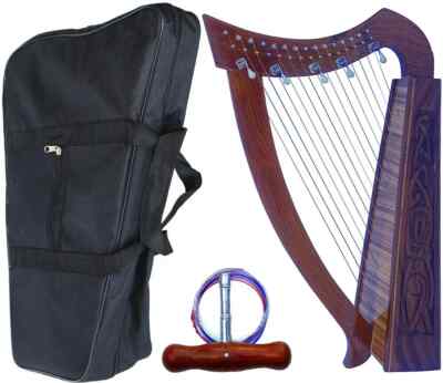 27" Diagonal 15 Strings Semi LEVERS Celtic Irish ROSEWOOD HARP+ Bag+ ...