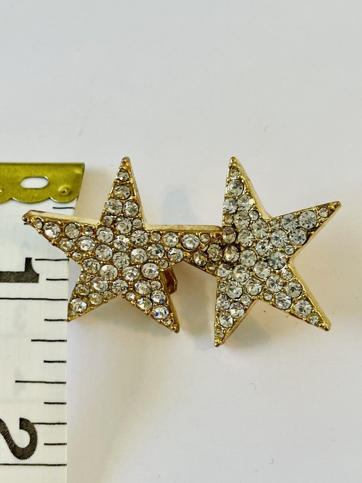 DIVA RHINESTONE Stars EARRINGS GOLDTONE clip on New! R1 | eBay