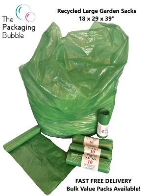 Green Garden Waste Bags Sacks 333L Strong Large Recycled Bin Bag ...