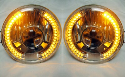 Street Hot Rod 7" Projector Glass Headlights w/ Amber Halo LED Turn ...