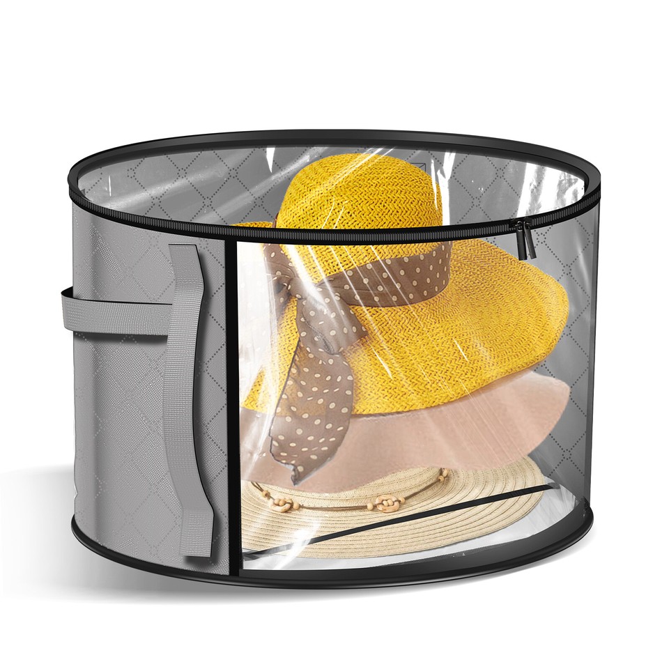 Large Capacity Hat Storage Box with Clear Window Foldable Round Cowboy ...
