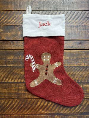 Pottery Barn Holiday Crewel Gingerbread Man Mono Jack “Read” | eBay