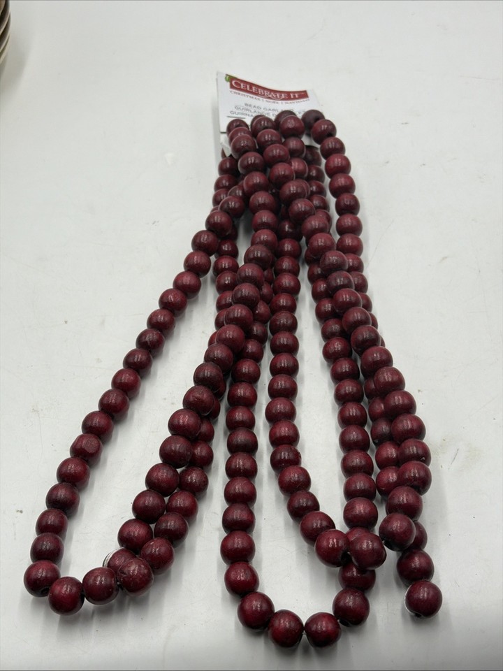 7 Strands Wood Beads 9 Ft Dark Plum Color Bead Christmas Tree Garland ...