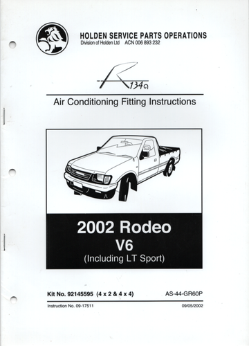 GENUINE HOLDEN FITTING INSTRUCTIONS RODEO TF V6 AIR CONDITIONING 2002 ...