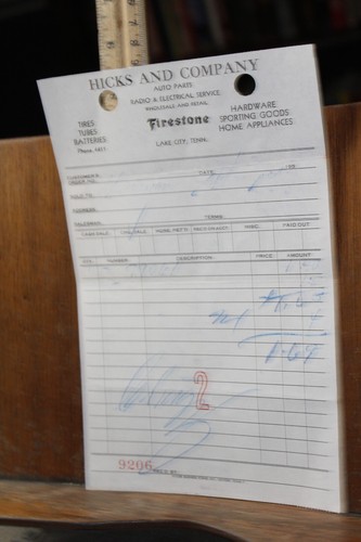 1954 Vintage Receipt Firestone Store Hicks and Co. Lake City Tennessee ...