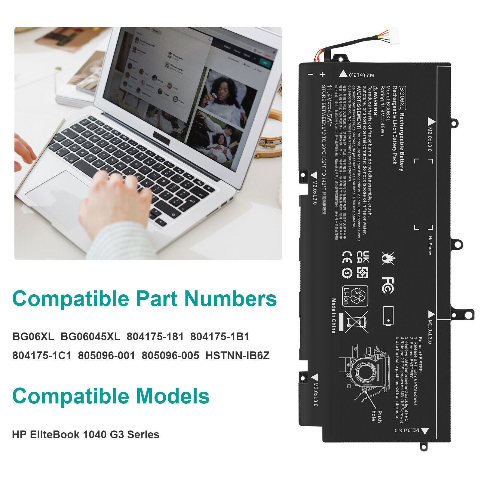 BG06XL Battery for HP EliteBook 1040 G3 Series HSTNN-IB6Z 805096-001 ...