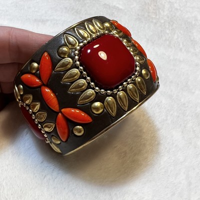 Bohemian Bangle Wide Orange Red Gold Mixed Jewels Women’s Fashion ...