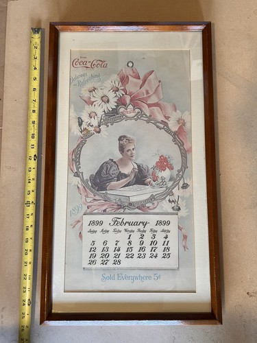 Vintage February 1899 Coca-Cola Calender 25 1/4“ X 14 1/4” Wood Frame ...
