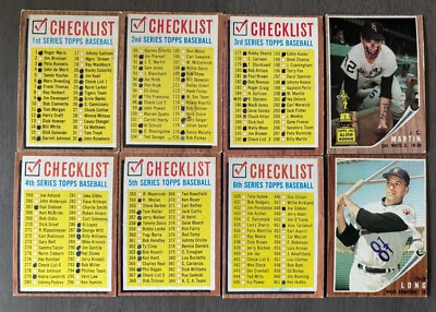 1962 TOPPS CHECKLIST CARDS Lot Series 1-6 Marked - With 2 Other Marked ...