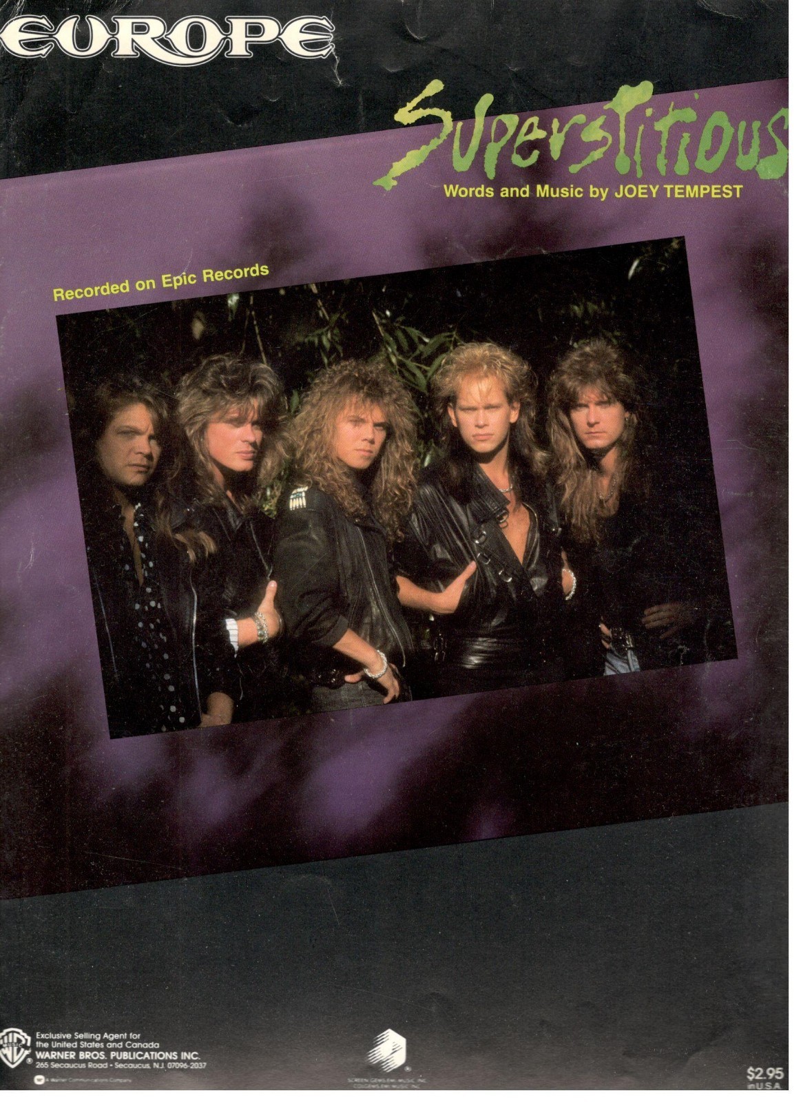 EUROPE "SUPERSTITIOUS" SHEET MUSIC-1988-PIANO/VOCAL/GUITAR/CHORDS-RARE ...