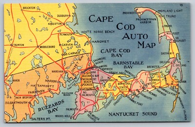 Postcard Cape Cod Auto Map Massachusetts | eBay