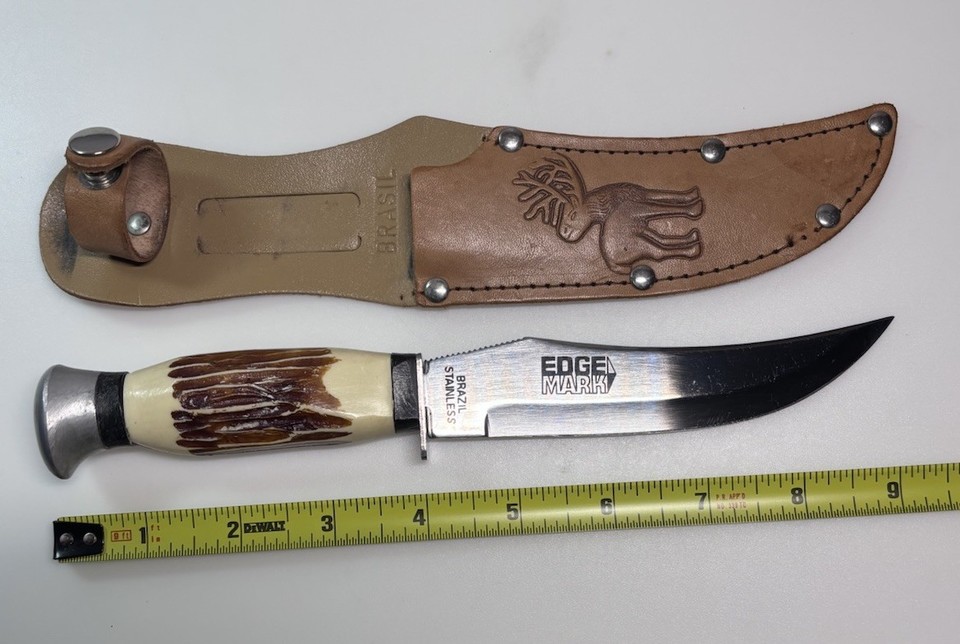 Vintage Edge Mark Fixed Blade Knife Stainless Brazil Brown Leather ...