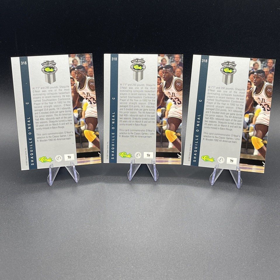 (3) Shaquille O'Neal 1992 Classic Four Sport Draft Pick #318 RC Rookie ...