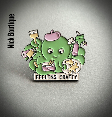 Enamel Badge Octopus " Feeling Crafty " Handyman Lapel Pin Small Brooch ...